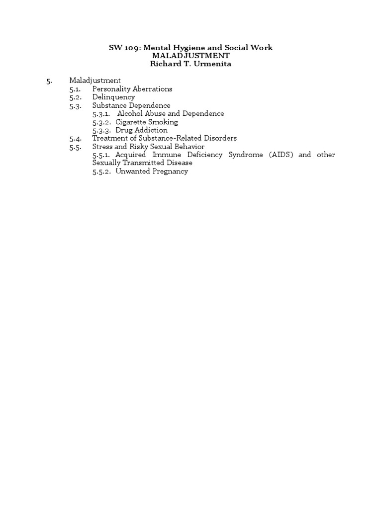SW 109 Topic 5 Maladjustment | Download Free PDF | Substance Abuse ...
