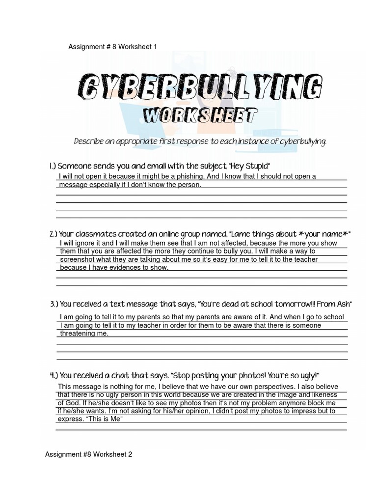 Cyber Bullying Awareness Worksheet | PDF | Social Science | Self ...