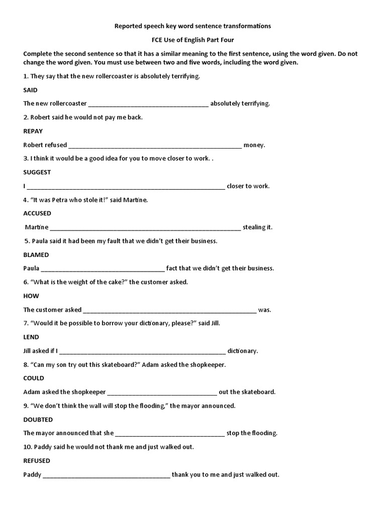 Fce Keyword Reported Speech | PDF