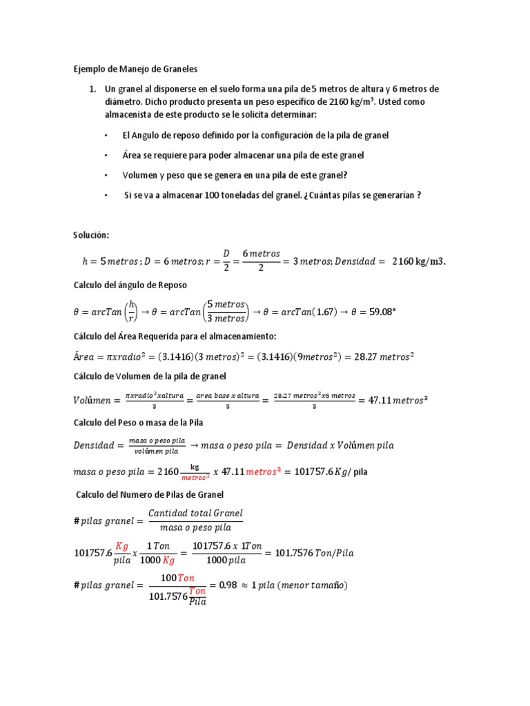Ejemplo de Manejo de Graneles y Angulo de Reposo | PDF