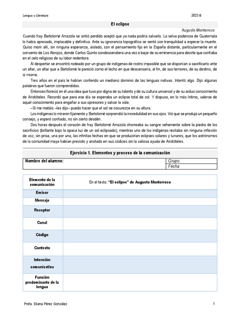 E1 - El Eclipse - Augusto Monterroso - 2022-B | PDF
