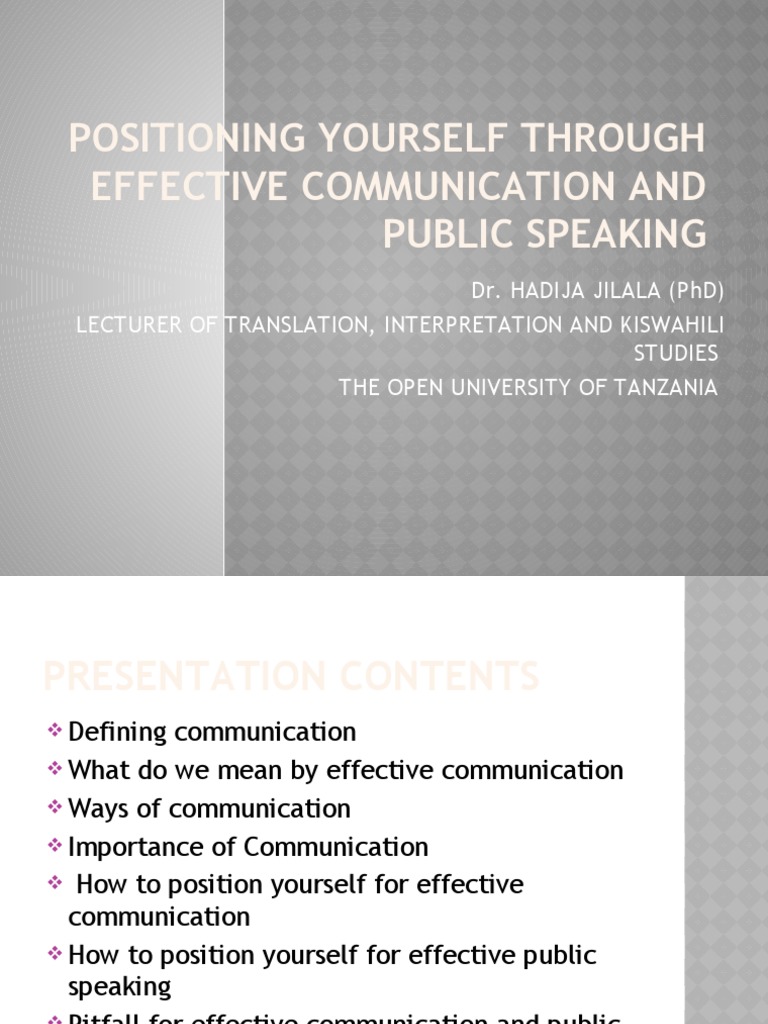 Positioning Yourself Through Effective Communication and Public ...