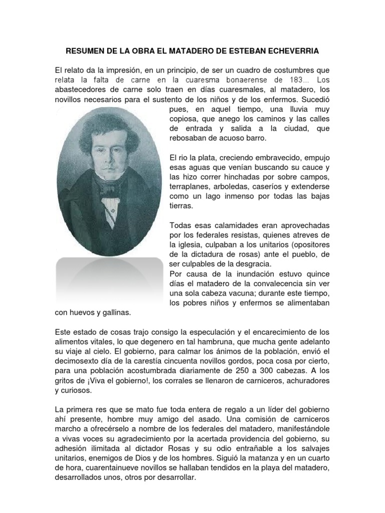 Resumen de La Obra El Matadero de Esteban Echeverria