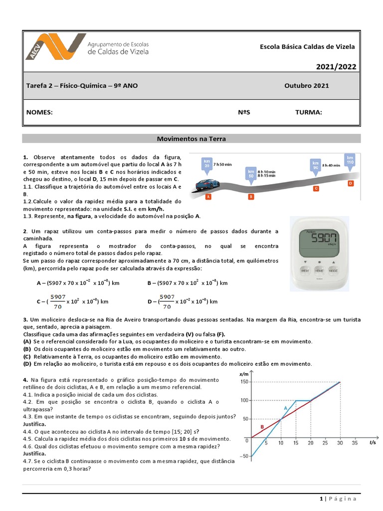 Ficha-Tarefa 2 - 9º | PDF | Velocidade | Velocidade
