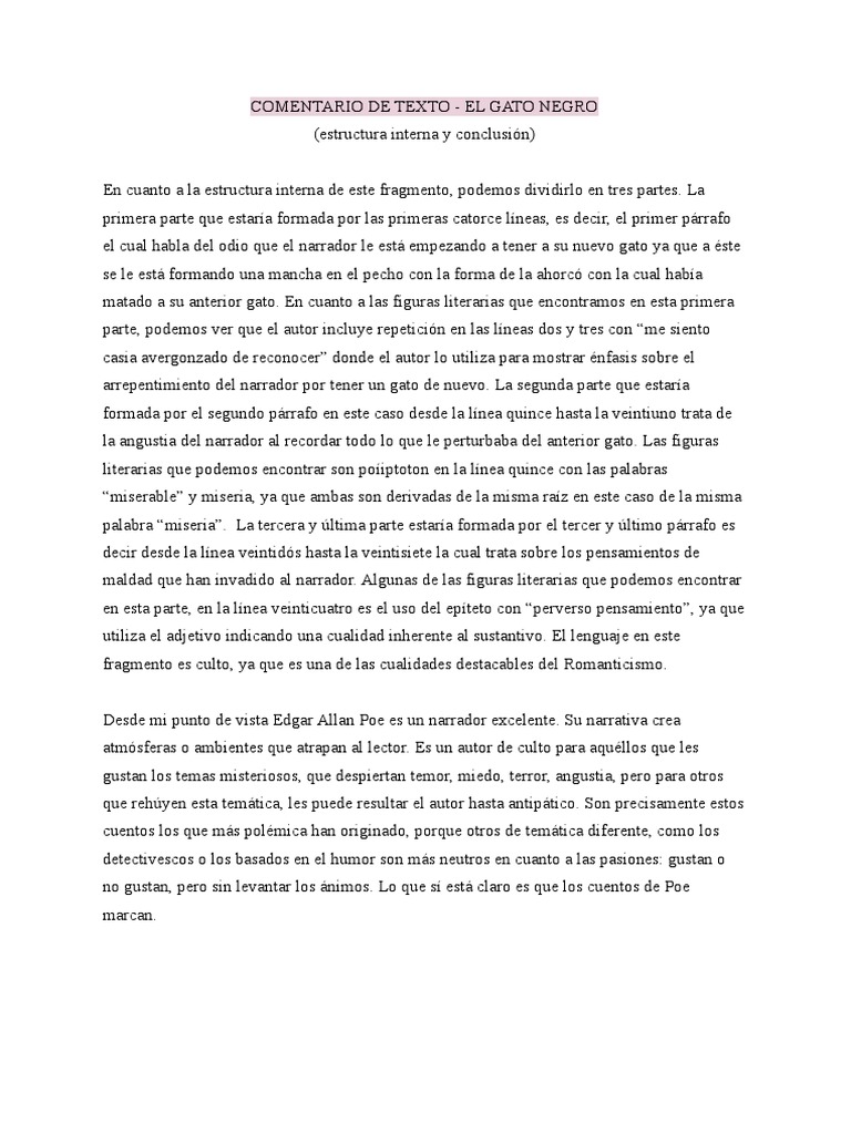 Comentario de Texto - El Gato Negro | PDF | Poesía | Ficción general