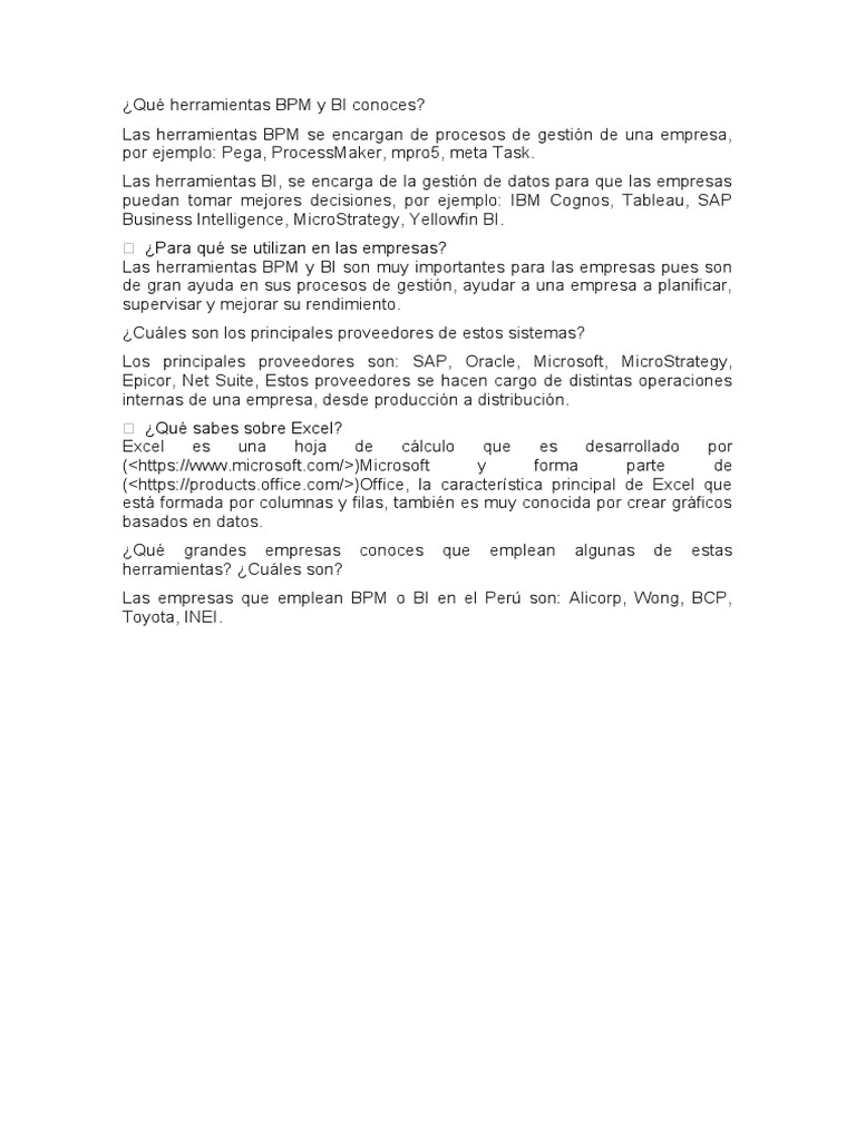 Qué Herramientas BPM y BI Conoces Semanda 2 | PDF