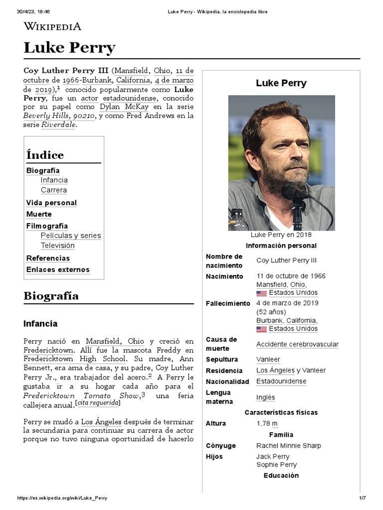 Luke Perry - Wikipedia, La Enciclopedia Libre | PDF
