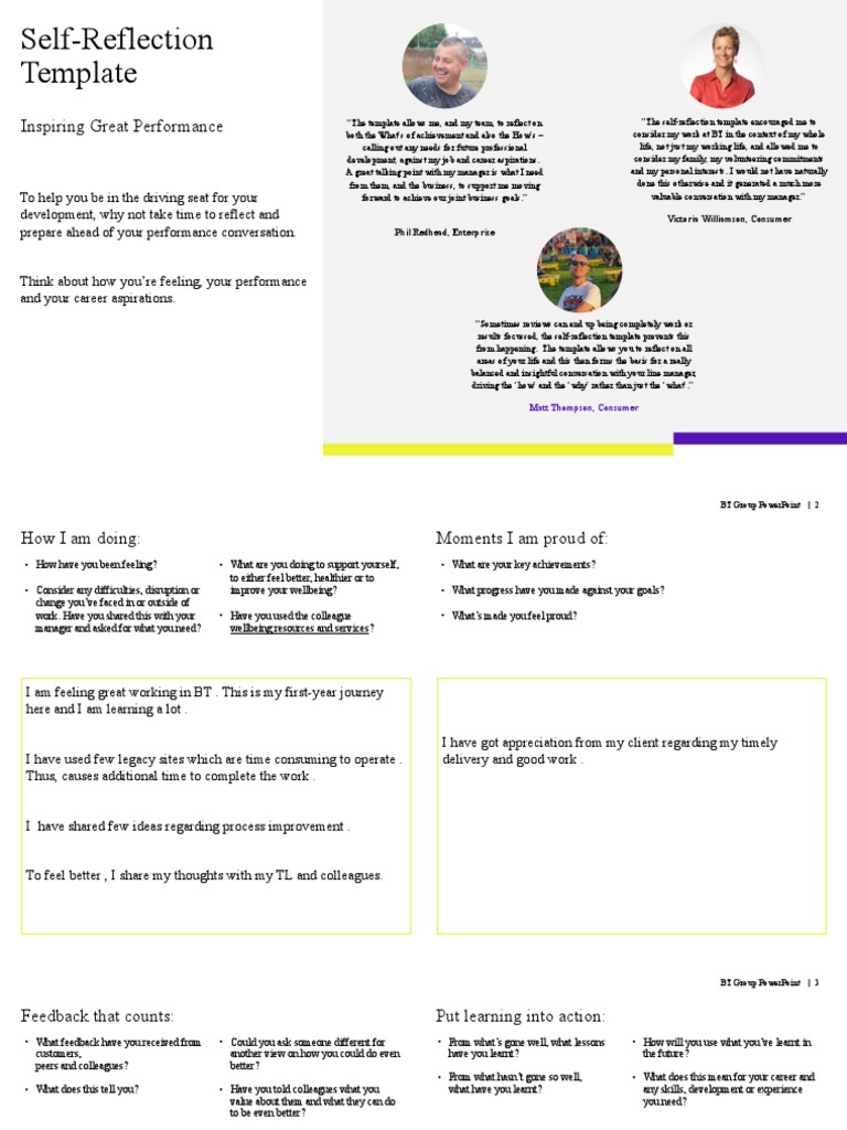 Self-Reflection Template: Inspiring Great Performance | PDF | Cognitive ...