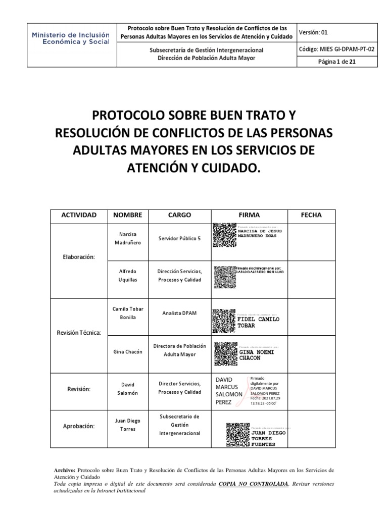Protocolo de Buen Trato y Resolucion de Conflictos | PDF | La violencia contra las mujeres | Vejez