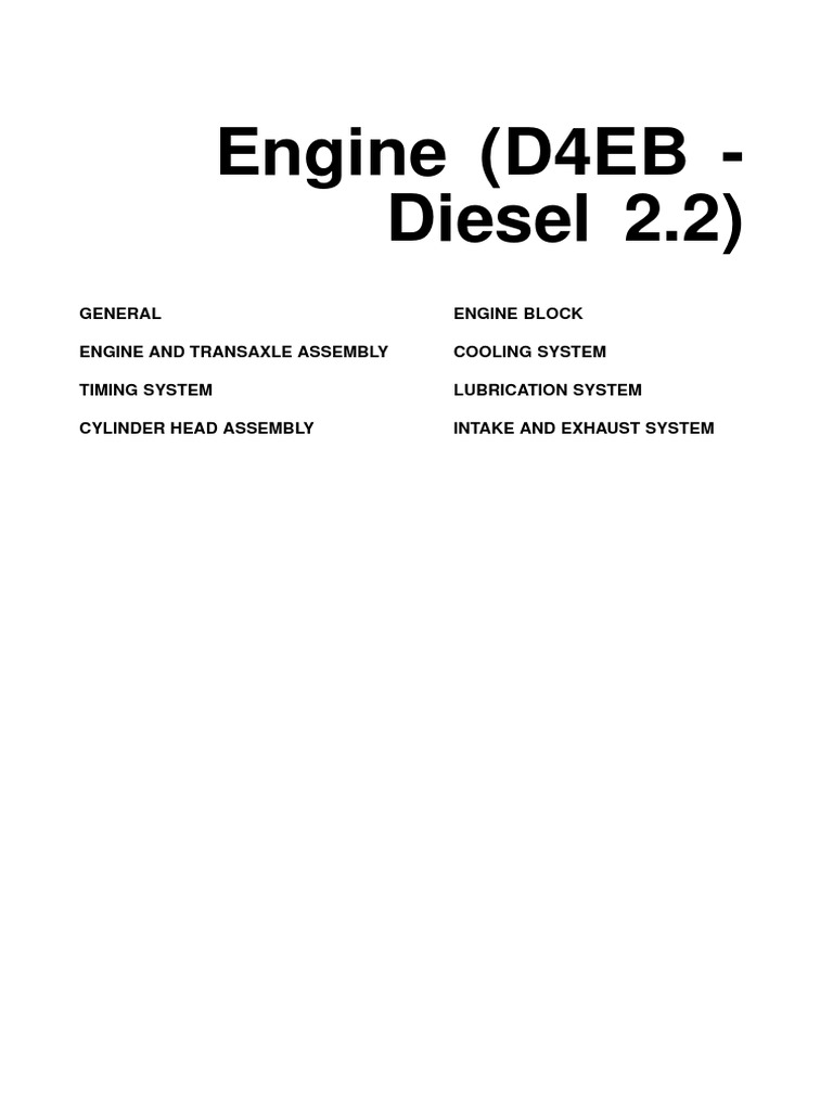 Hyundai D4EB EM (D4EB - Diesel 2.2) Engine Workshop Manual-1-10 | PDF | Internal Combustion ...