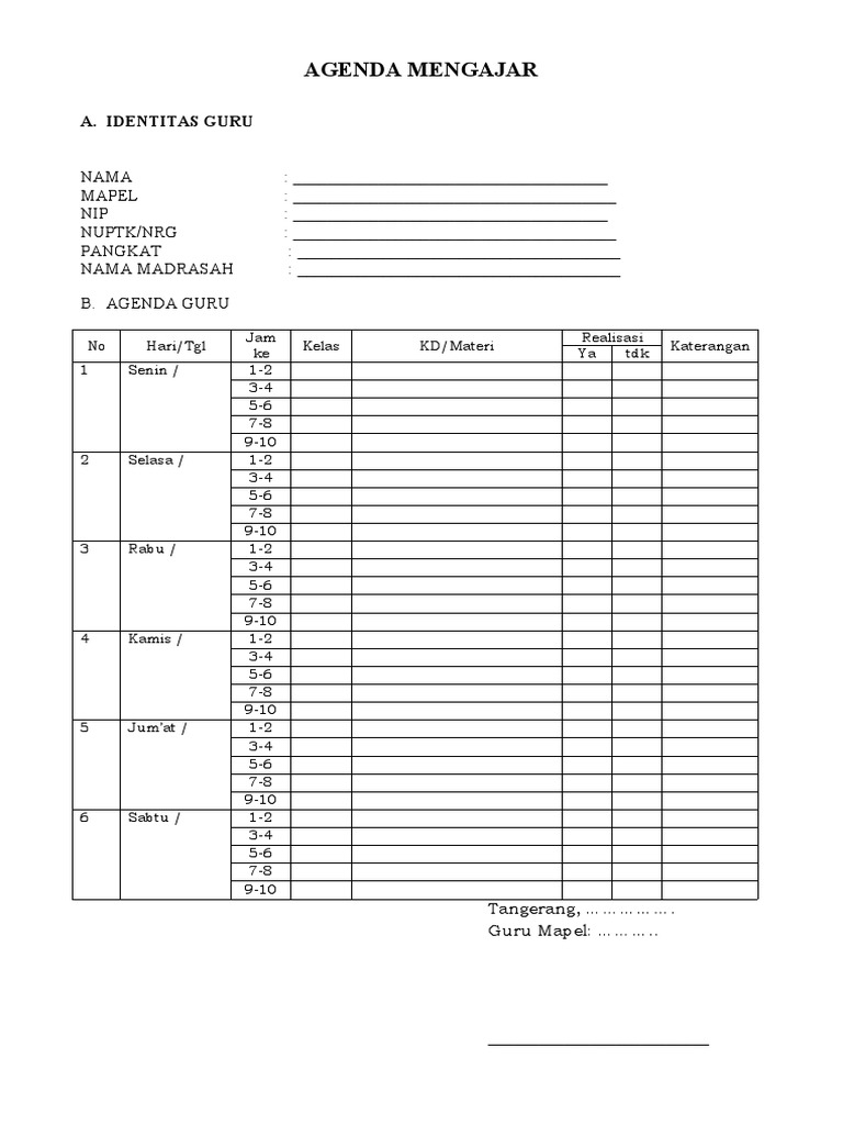 Agenda Mengajar | PDF