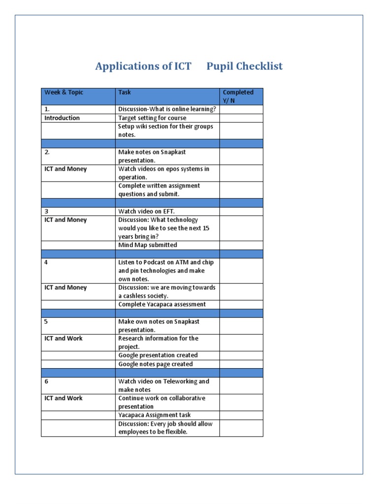 Applications of ICT Pupil Checklist | PDF | Art