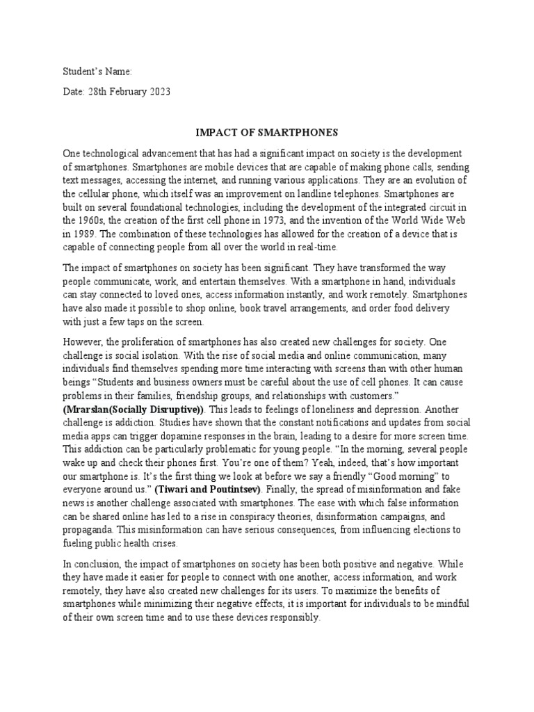 Impact of Smartphones | Download Free PDF | Telephone | Smartphone
