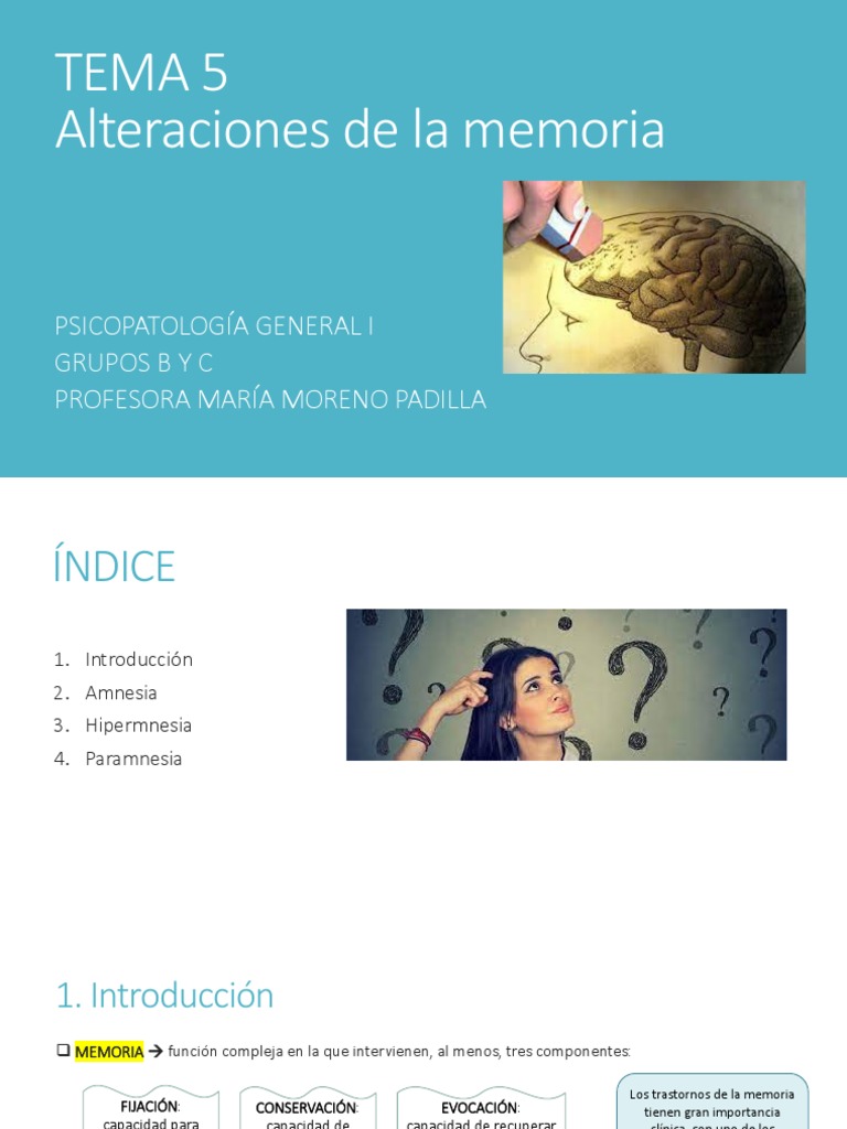 Alteraciones de la memoria: amnesia, hipermnesia y paramnesia | PDF | Amnesia | Memoria