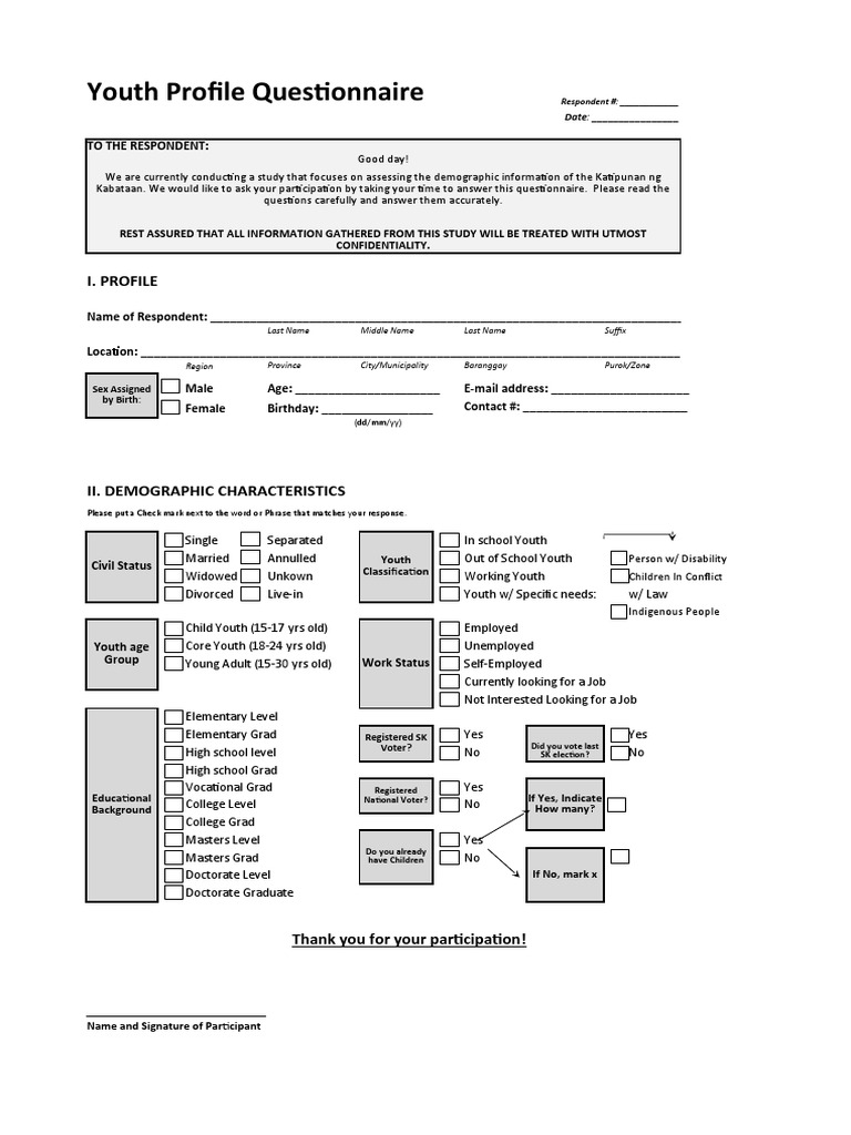 Youth Profile Questionnaire | PDF