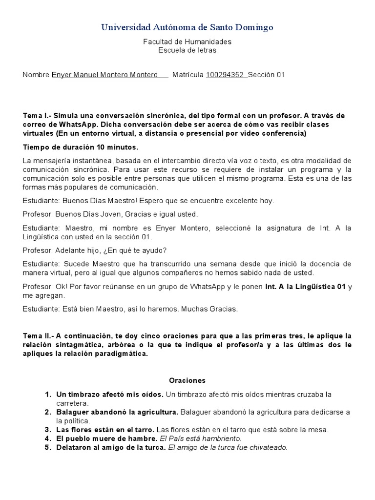 Conversación formal entre estudiante y profesor sobre clases virtuales ...
