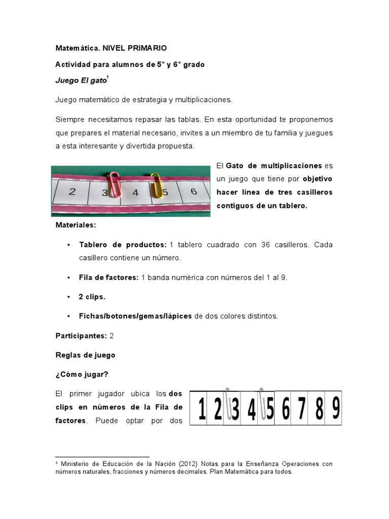 MATEMATICA 5to y 6to Grado PRIMARIA. Juego El Gato | PDF