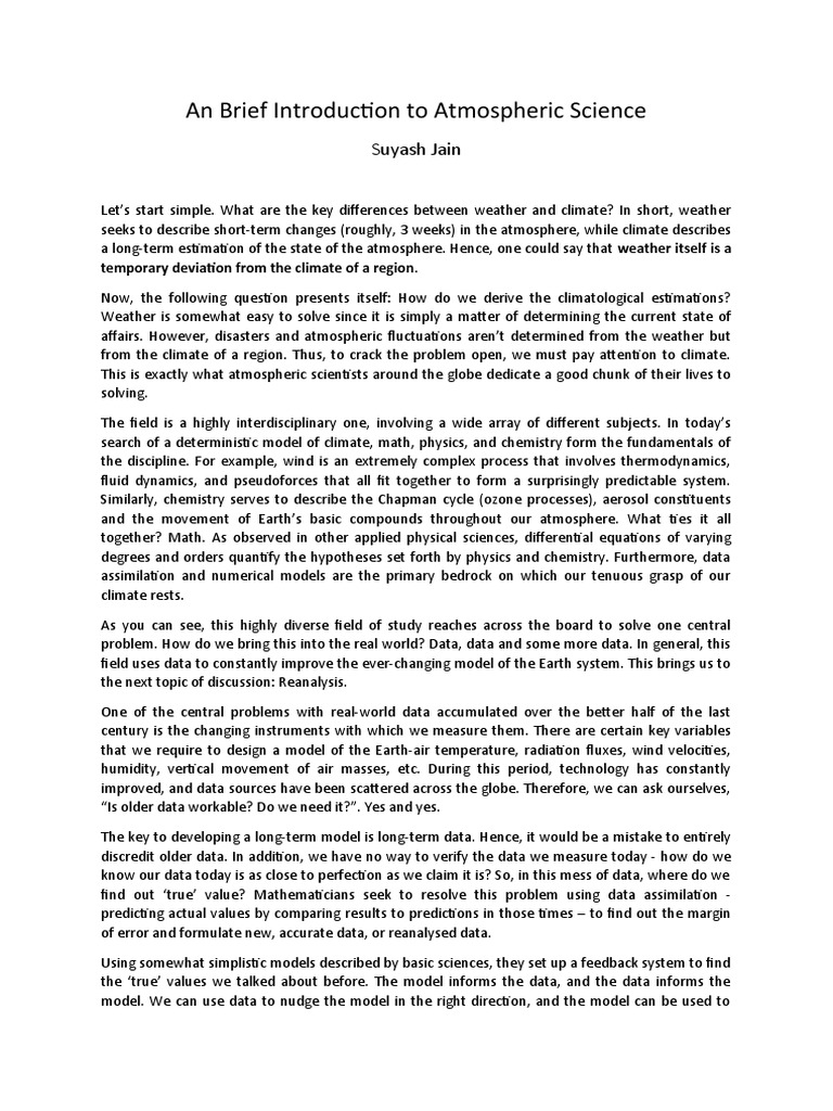 An Brief Introduction To Atmospheric Science | PDF