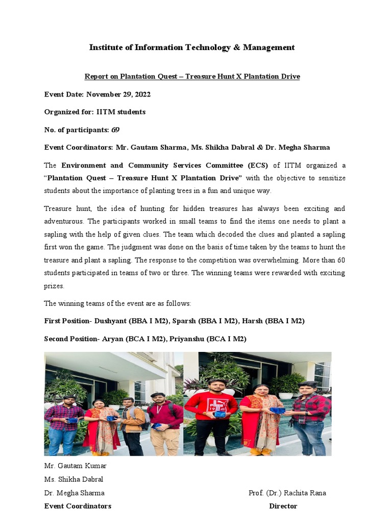 IITM Plantation Quest Treasure Hunt Drive Report | PDF