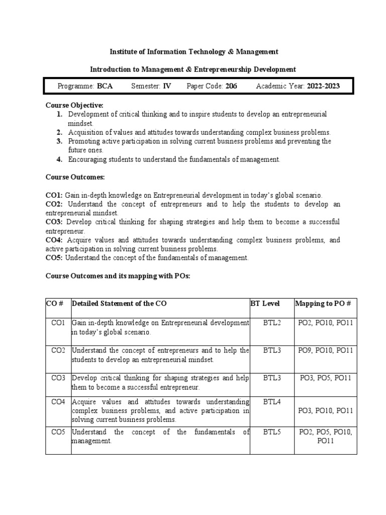 Bca Lesson Plan Entrepreneurship Development | PDF | Entrepreneurship ...