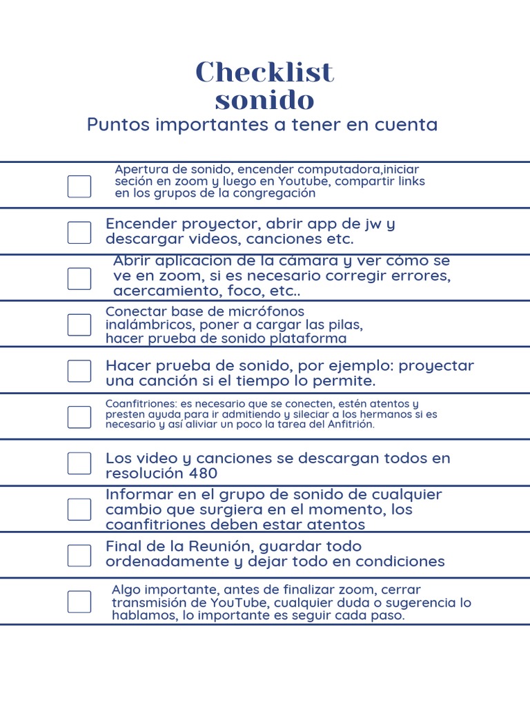 Checklist de Sonido y Proyección | PDF
