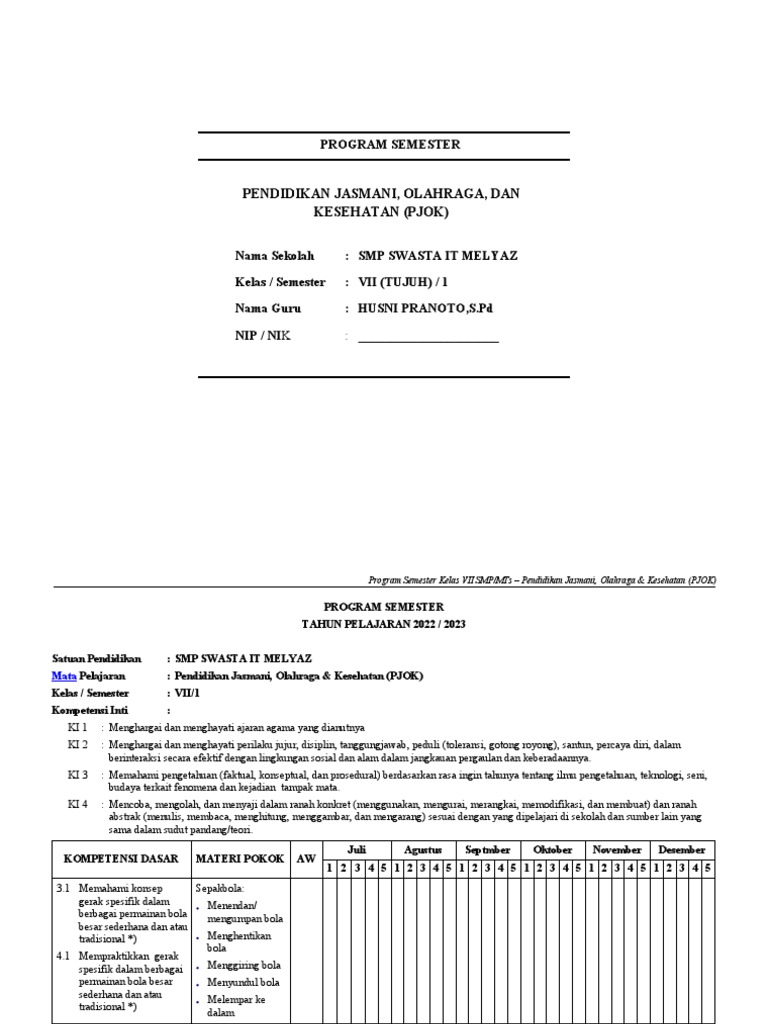 Program Semester-Pjok 7 | PDF