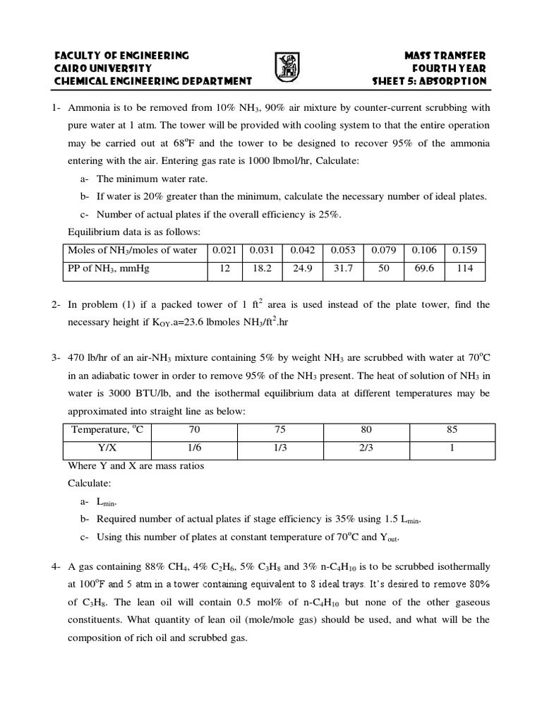 Sheet 4 Absorption | PDF | Ammonia | Mole (Unit)