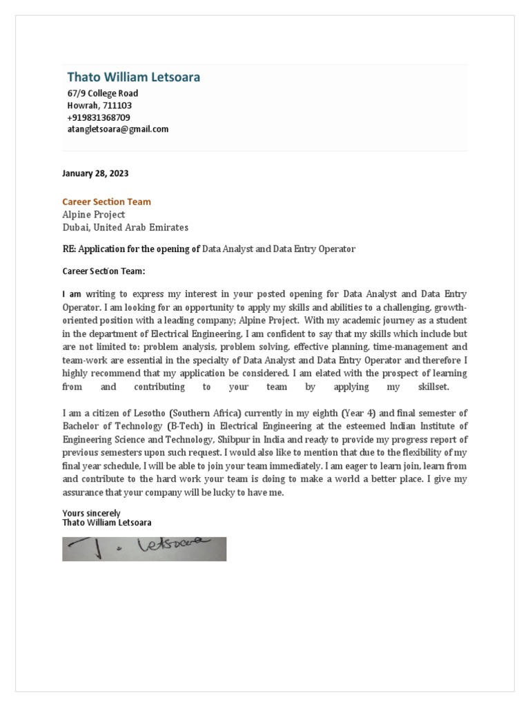 Application for Data Analyst Position | PDF