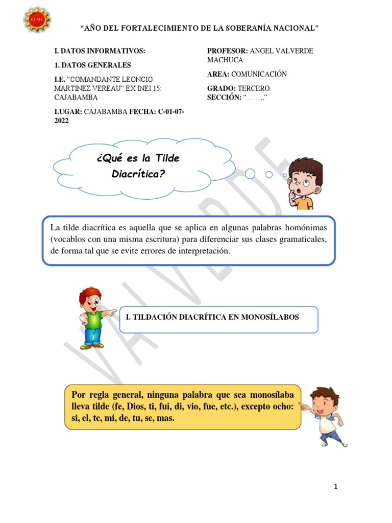 Ficha Informativa La Tilde Diacrítica | PDF | Unidades Semánticas ...