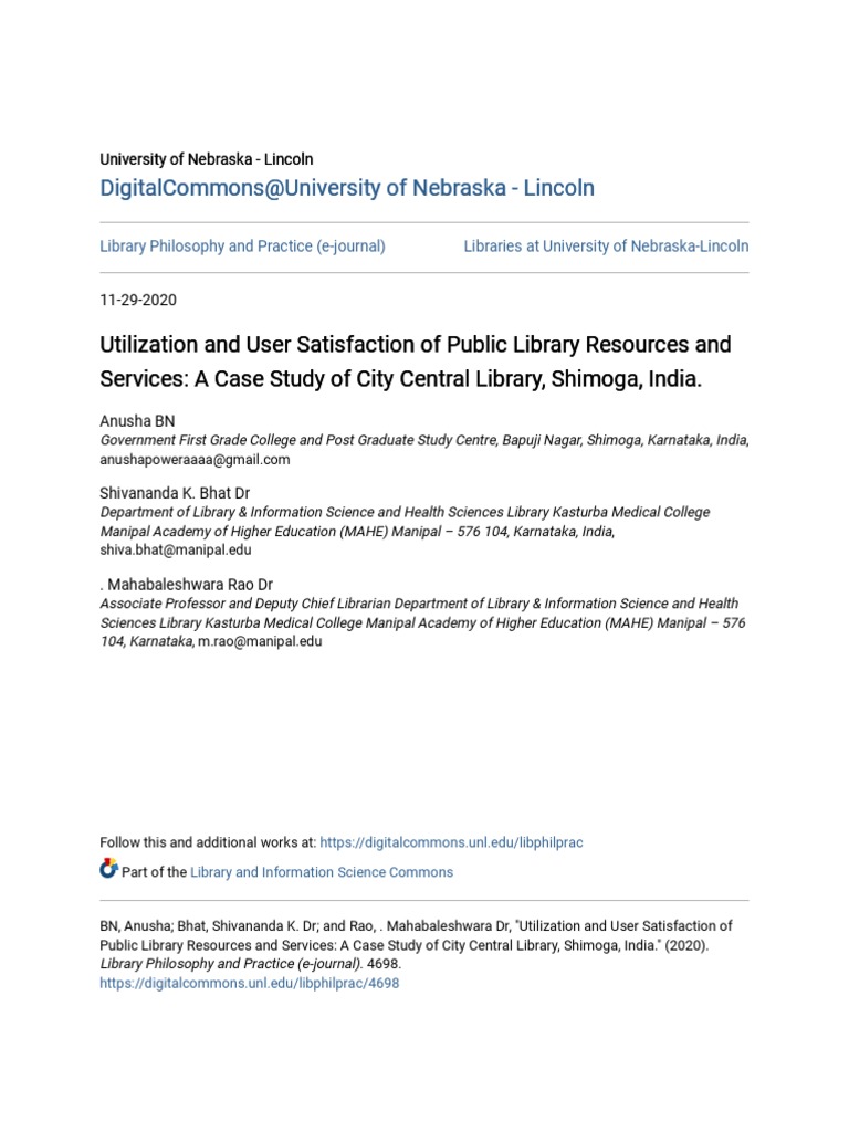 Utilization and User Satisfaction of Public Library | PDF | Libraries | Internet