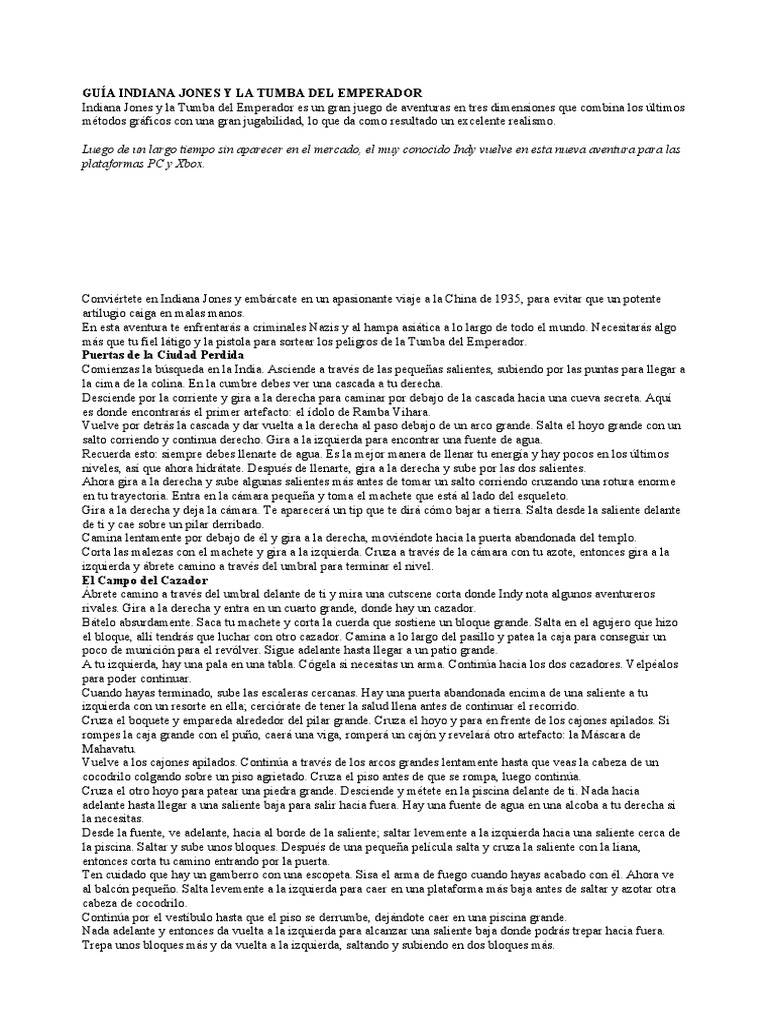 Guía Indiana Jones y La Tumba Del Emperador | PDF