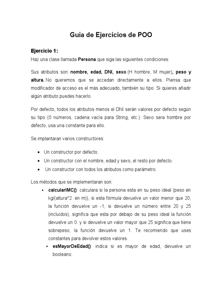 Guía de Ejercicios de POO | PDF | Constructor (Programación Orientada a ...