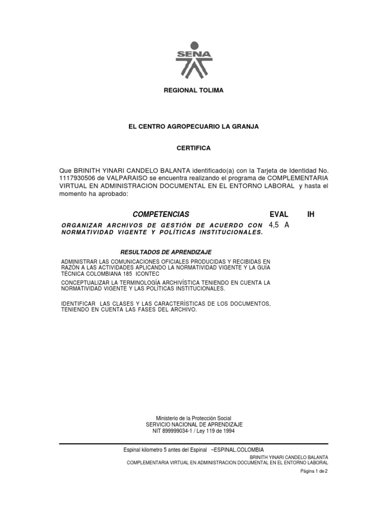 Constancia Complementaria | PDF