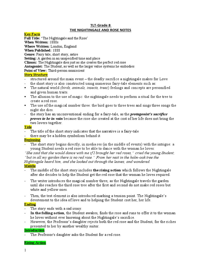 Themes and Analysis of Nightingale Rose | PDF | Narration | Love