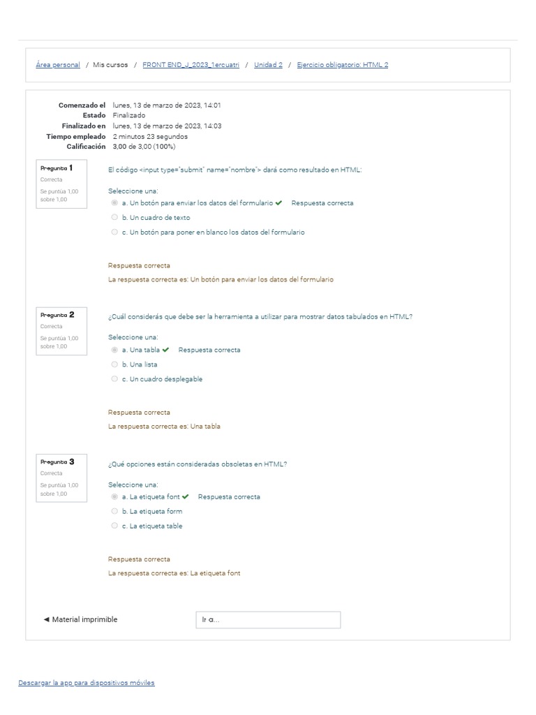 Ejercicio Obligatorio - HTML 2 - Revisión Del Intento | PDF