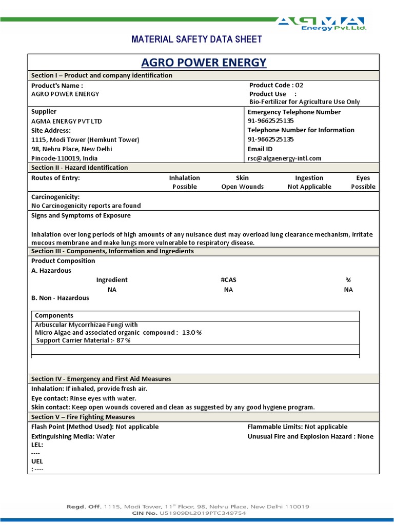 Agro Power Energy MSDS 1 | PDF | Toxicity | Hazardous Waste