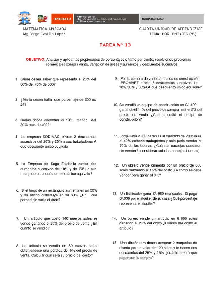 Tarea 13 Porcentajes 2022-2 | PDF