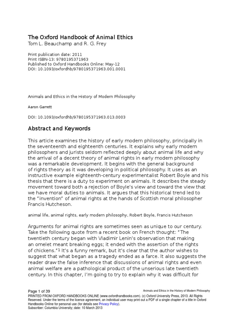 The Oxford Handbook of Animal Ethics - (2011) | PDF | Rights | Reason