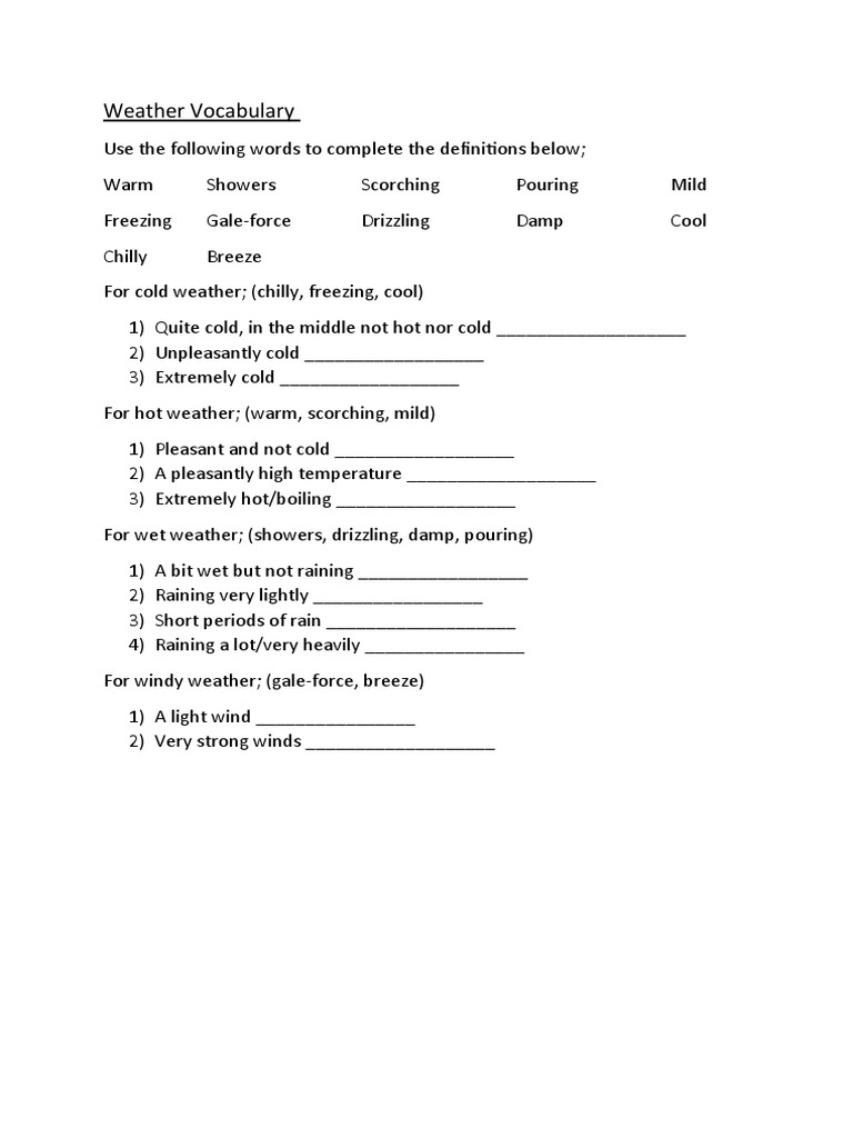 Weather Vocabulary | PDF | Rain | Weather