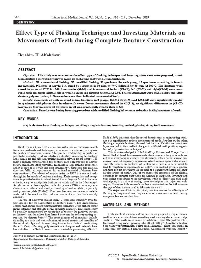 Effect Type of Flasking Technique and Investing Materials On Movements ...