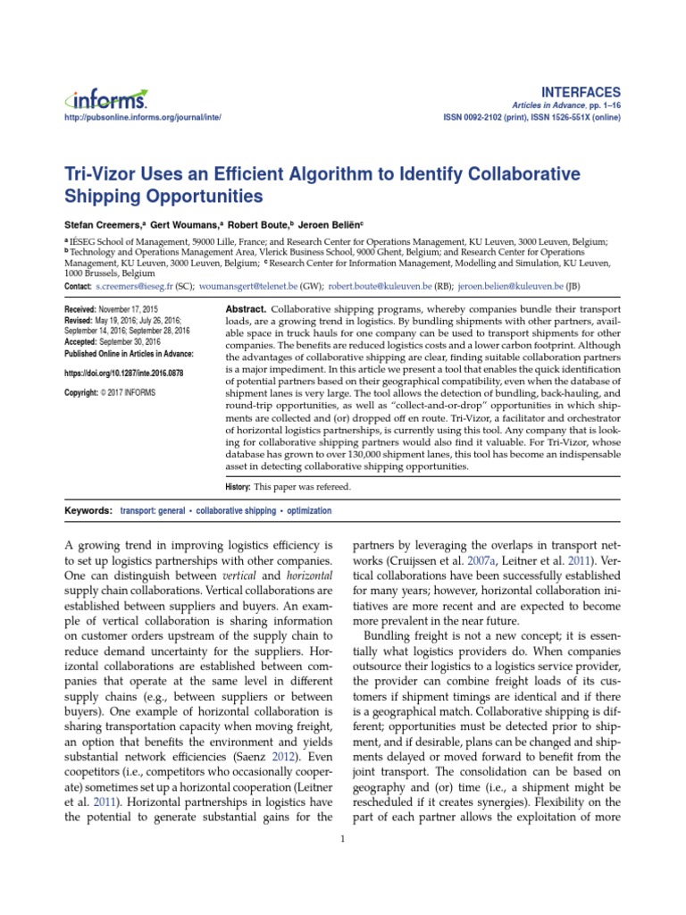 Tri-Vizor Uses An Efficient Algorithm To Identify Collaborative Shipping Opportunities | PDF ...