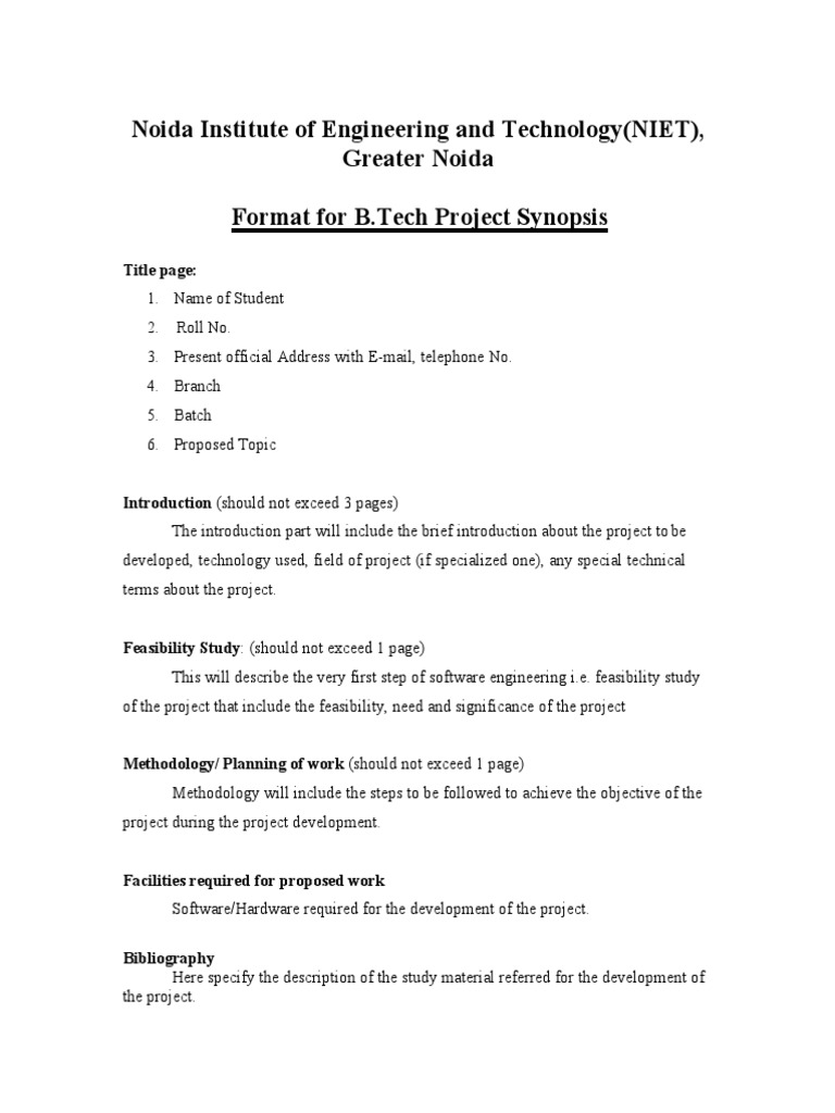 Guidelines For Submission of Synopsis of Mini Project | PDF