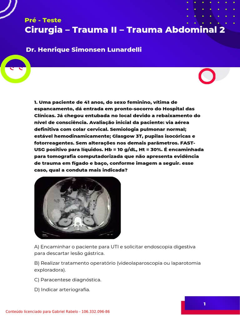 Cirurgia - Trauma II - Trauma Abdominal 2: Dr. Henrique Simonsen Lunardelli | Download grátis ...