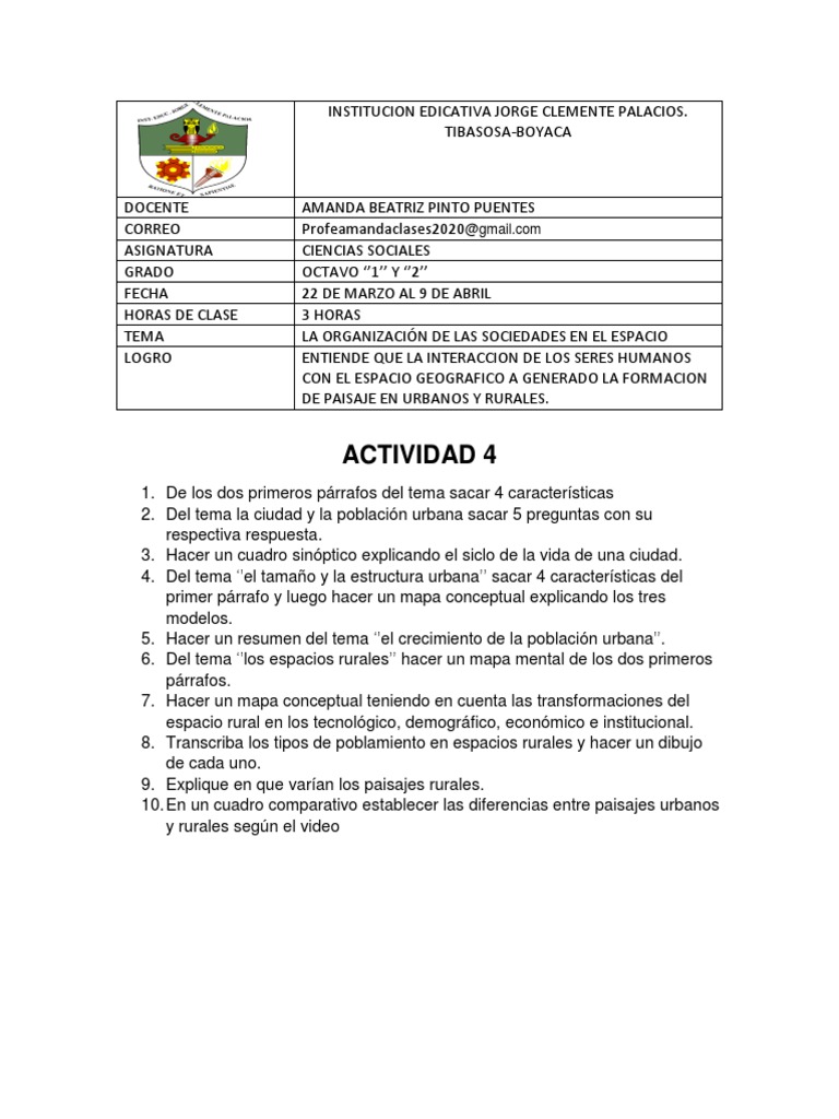 Taller 4 Ciencias Sociales Octavo 1 y 2 | PDF
