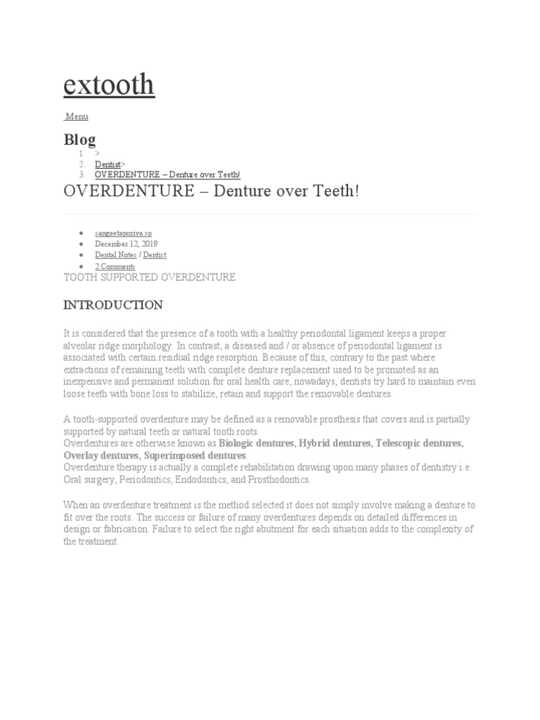 Document (Denture Over Denture) | PDF | Dentures | Periodontology