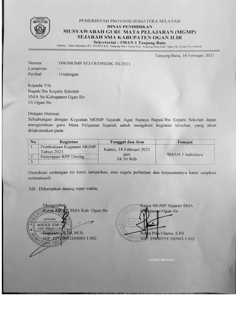 Undangan Mgmp Sejarah 2021 Pdf