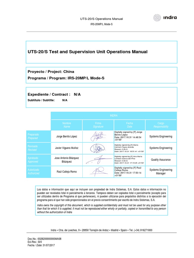 UTS-20/S Test and Supervision Unit Operations Manual: Proyecto ...