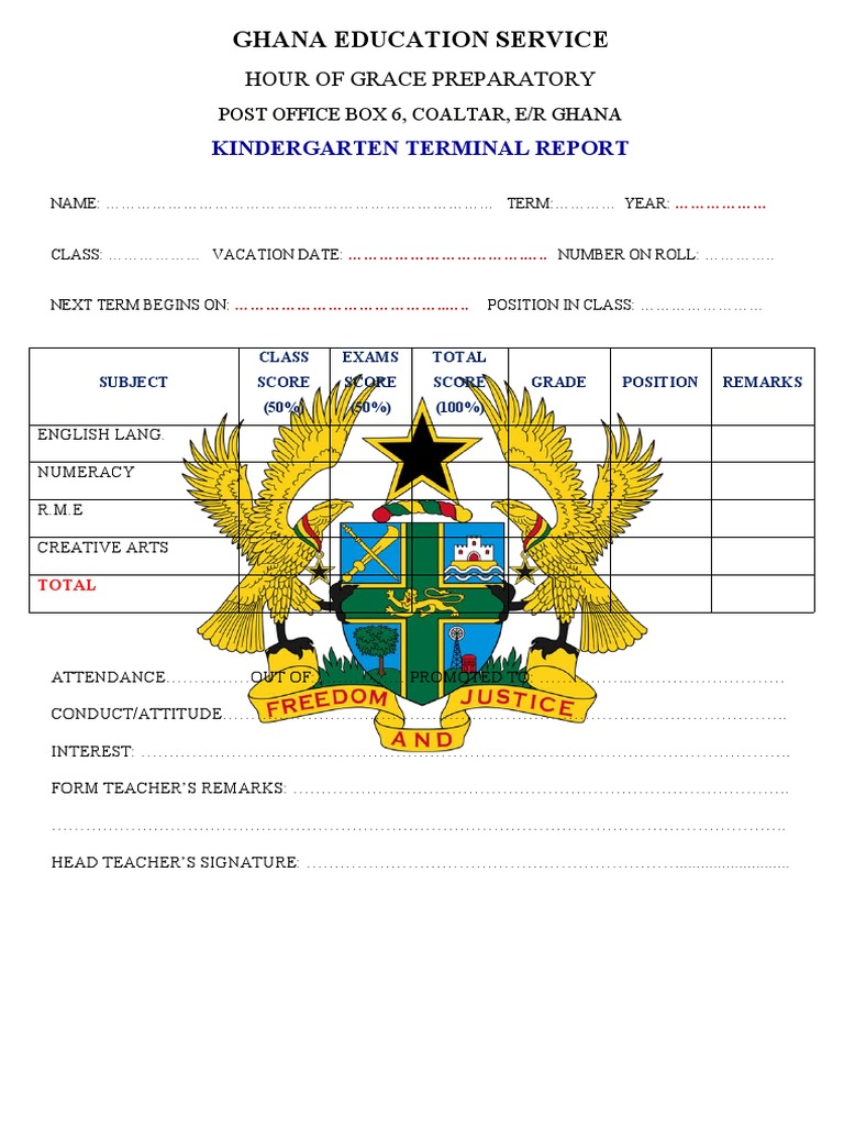 Ghana Education Service: Kindergarten Terminal Report | PDF