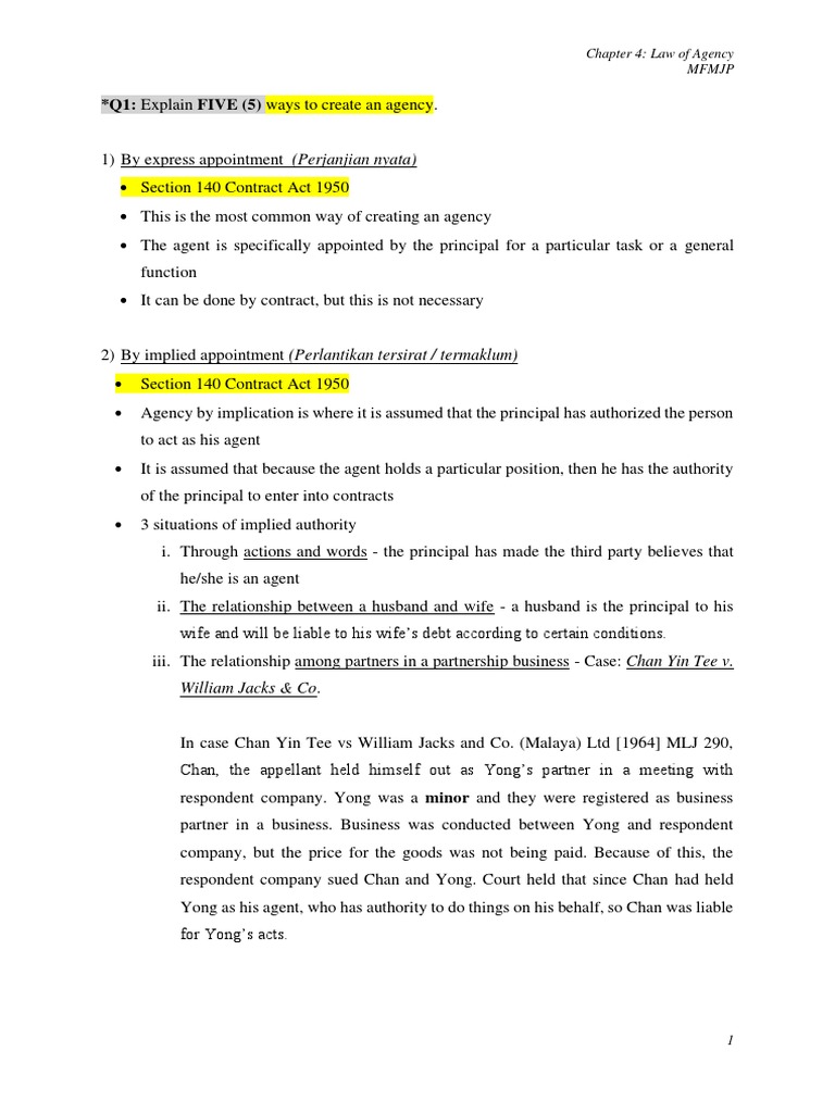 Law of Agency Notes | PDF | Law Of Agency | Ratification