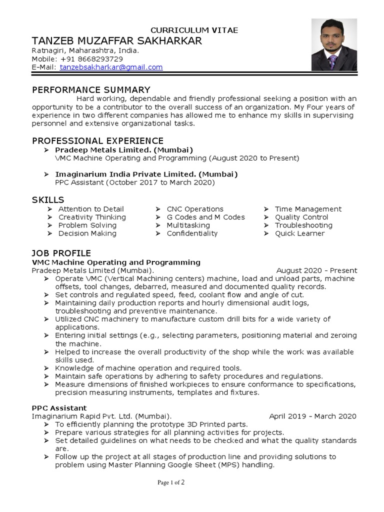 CV of Tanzeb Muzaffar Sakharkar | PDF
